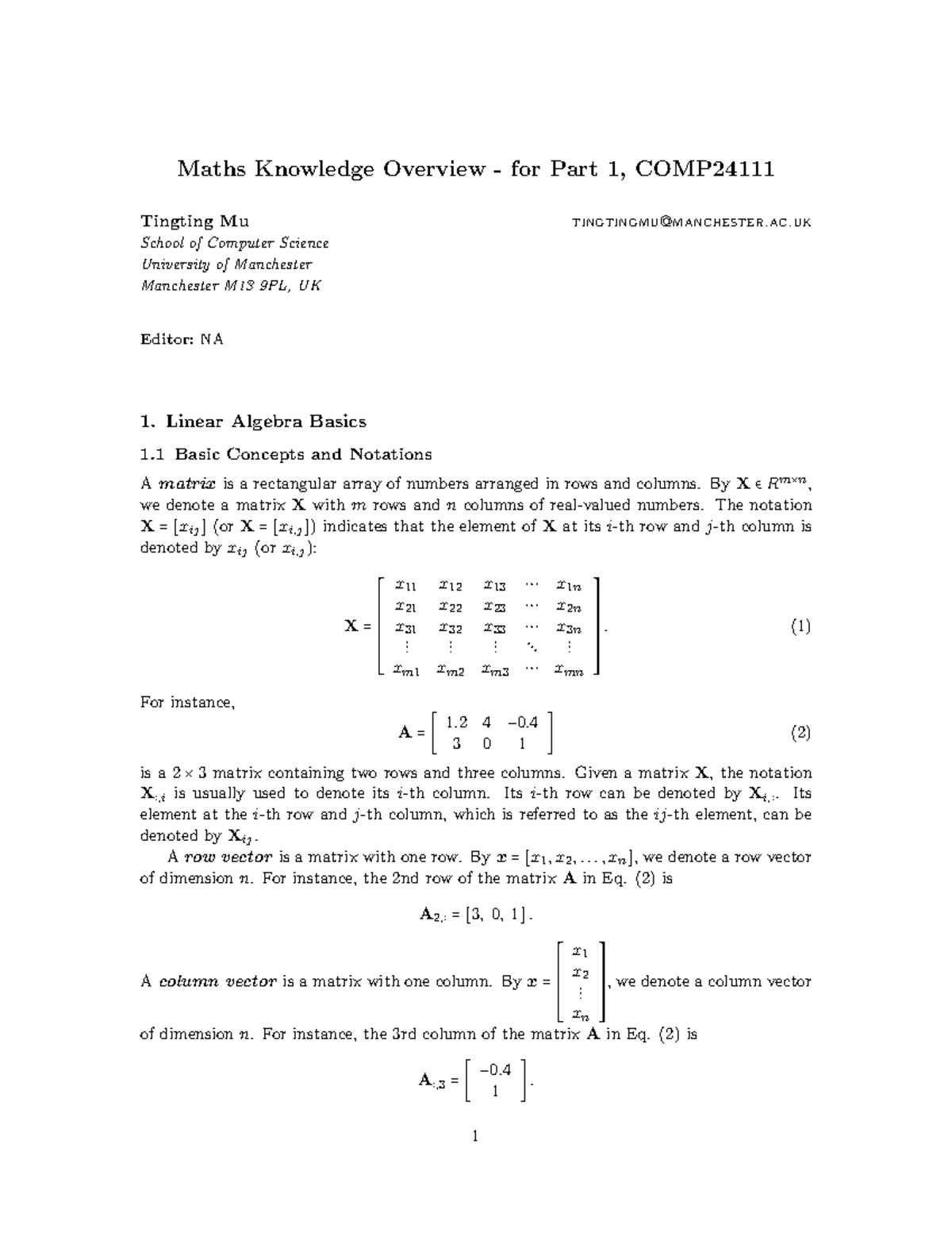 Chapter 1 maths - Maths Knowledge Overview for Part 1, Tingting Mu ...