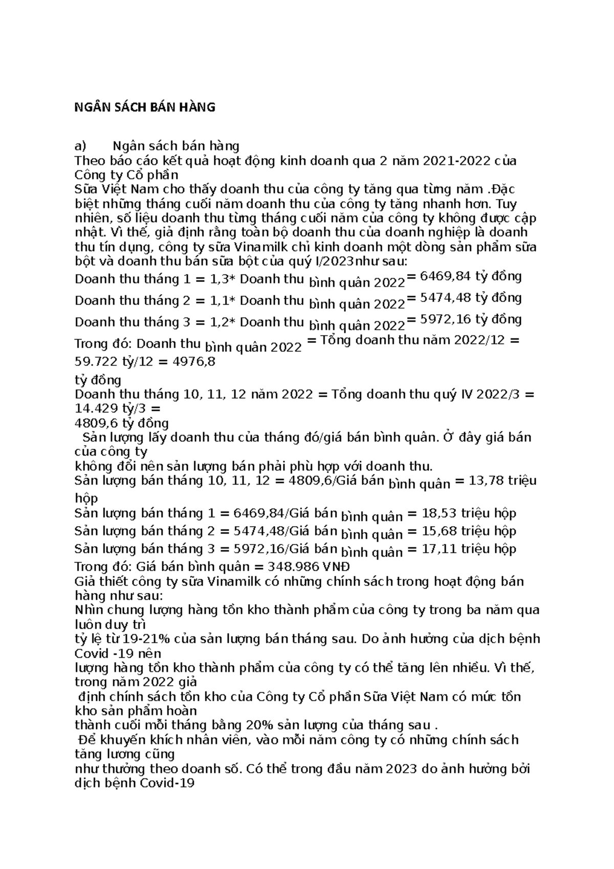 5+6 - .dgdgd - NGÂN SÁCH BÁN HÀNG a) Ngân sách bán hàng Theo báo cáo ...