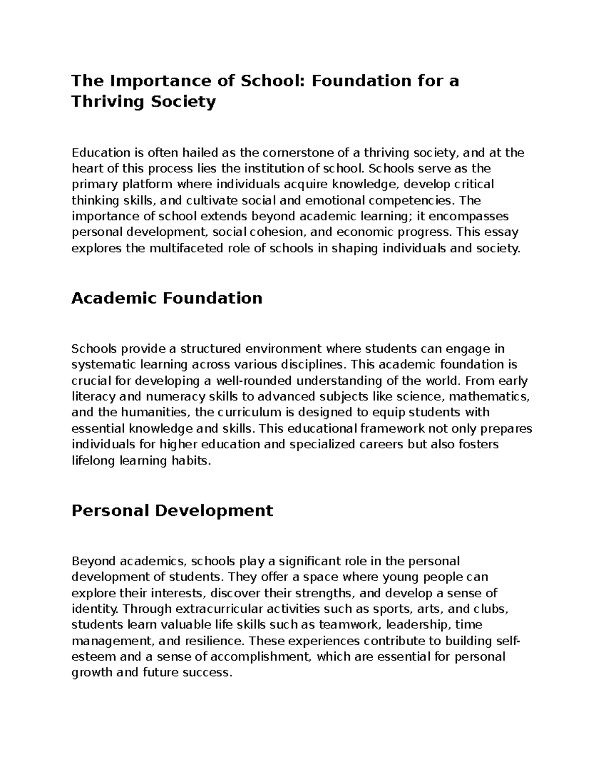 Importance of school - Schools serve as the primary platform where ...