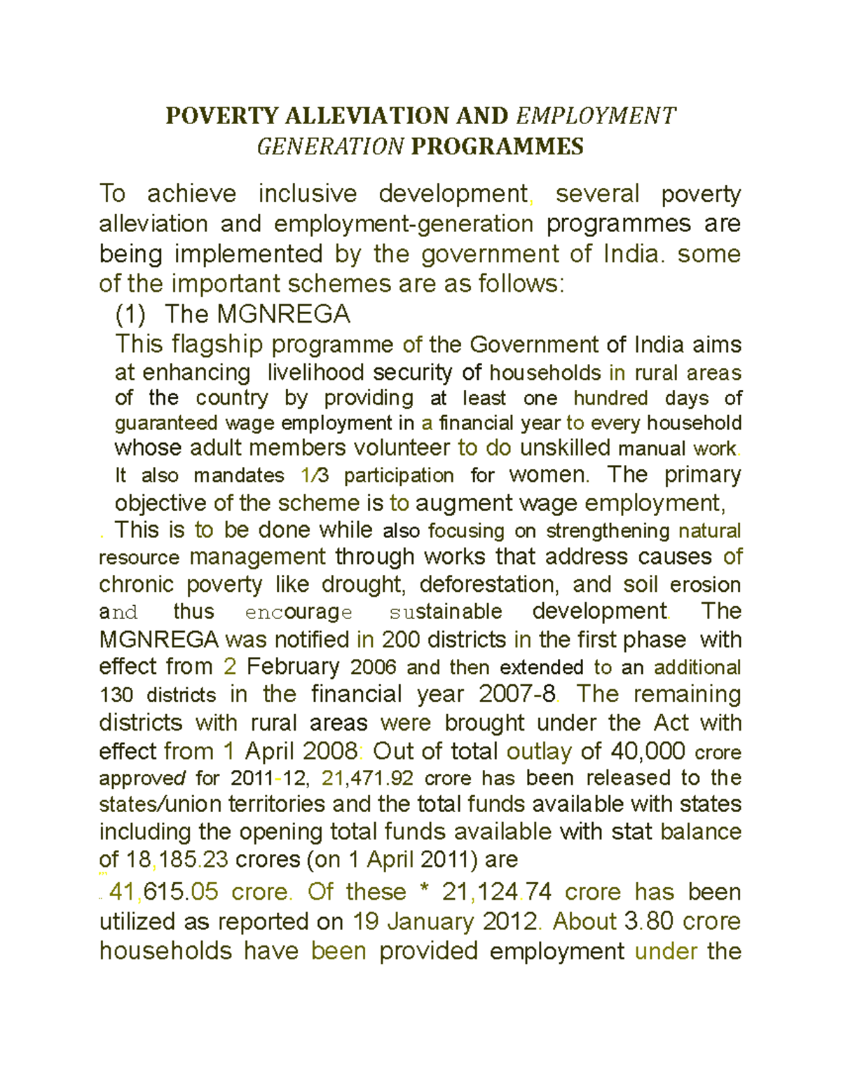 Employment generation programmes - POVERTY ALLEVIATION AND EMPLOYMENT ...