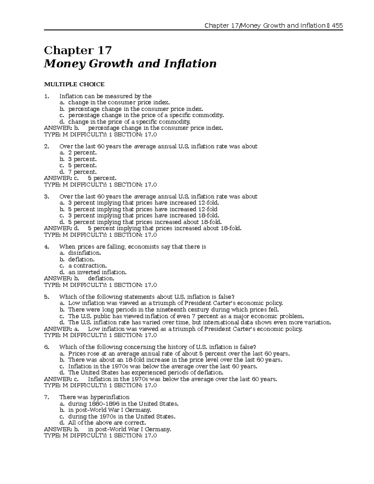 Chapter 17 - vĩ mô chương 17 - Chapter 17/Money Growth and Inflation ...