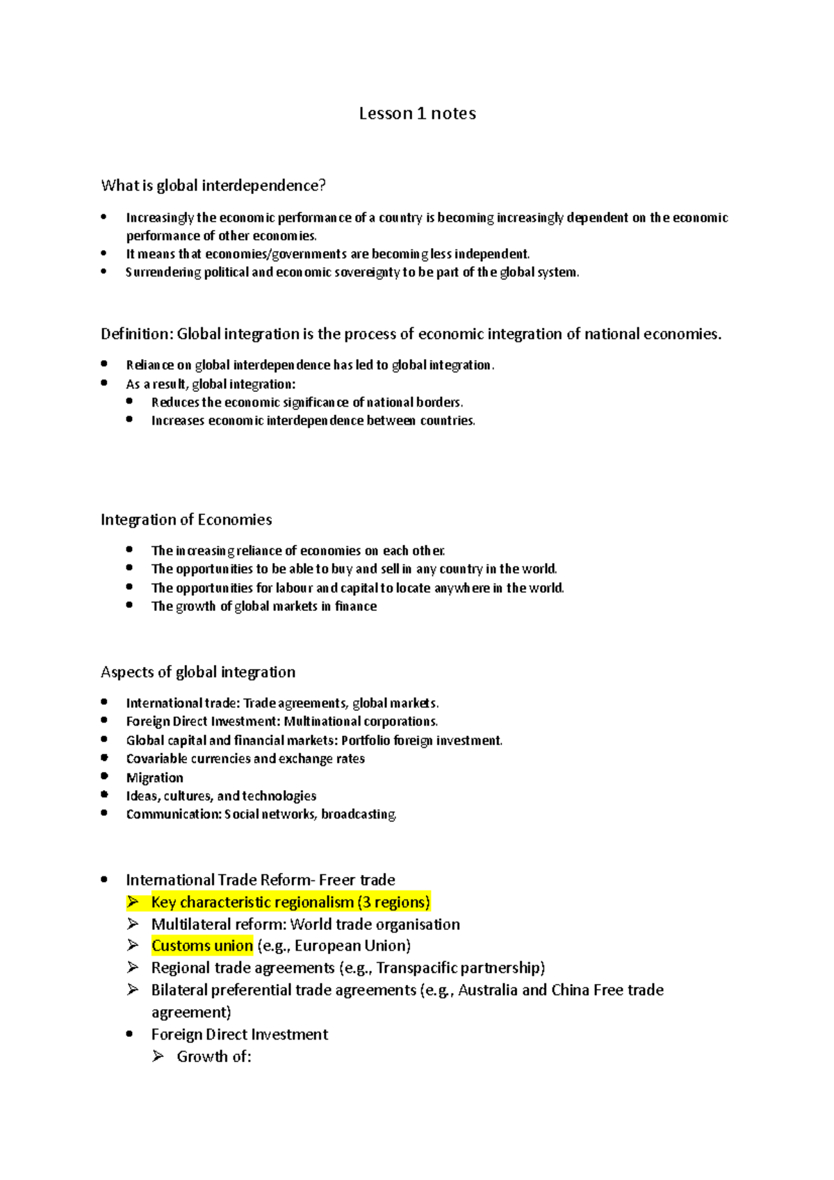 Lesson 1 notes - Lesson 1 notes What is global interdependence ...