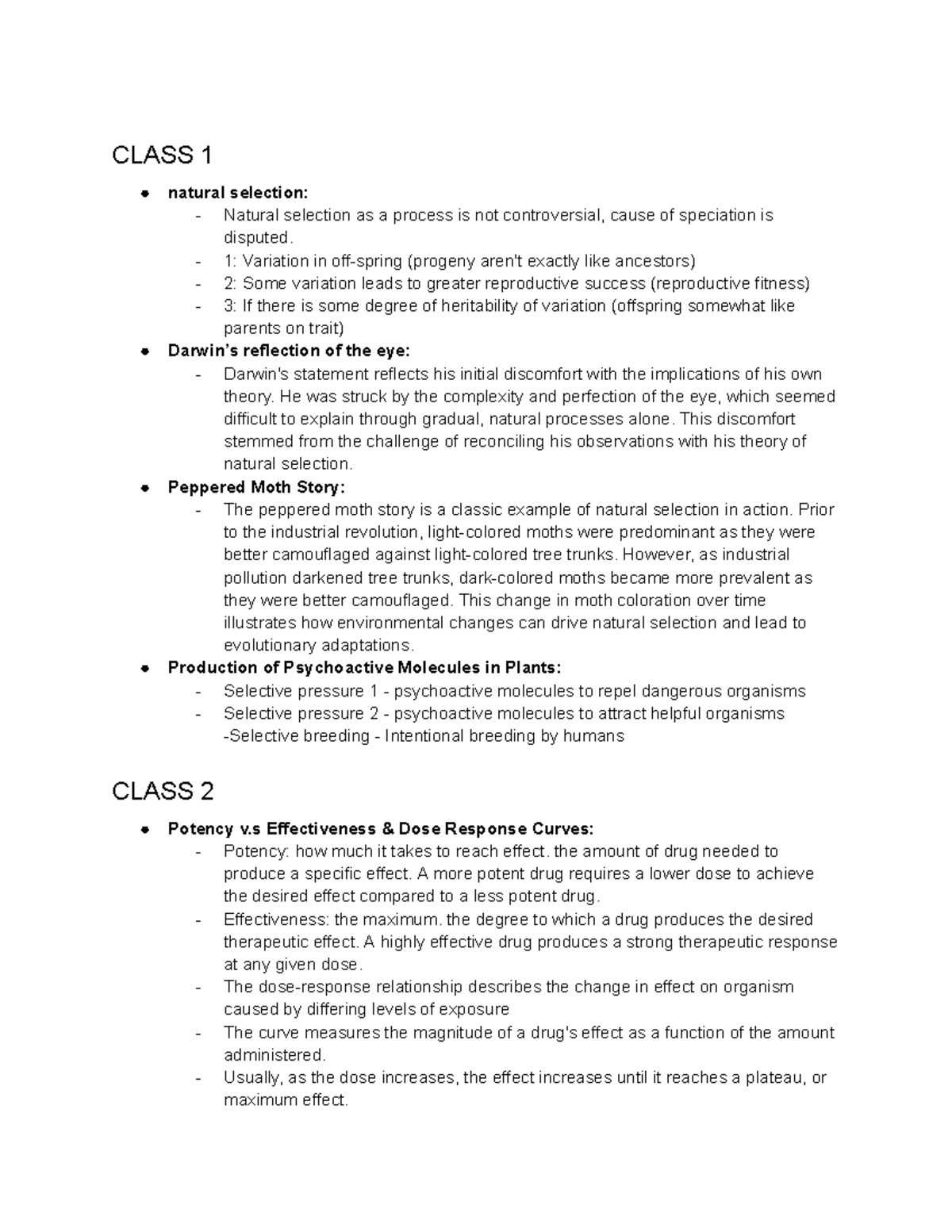 Copy of Psych 165 Study Guide class 1 and 2 - CLASS 1 natural selection ...