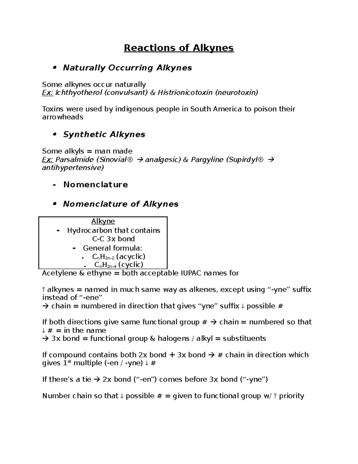 Chapter 7 - Reactions of Alkynes Notes - Reactions of Alkynes Naturally ...