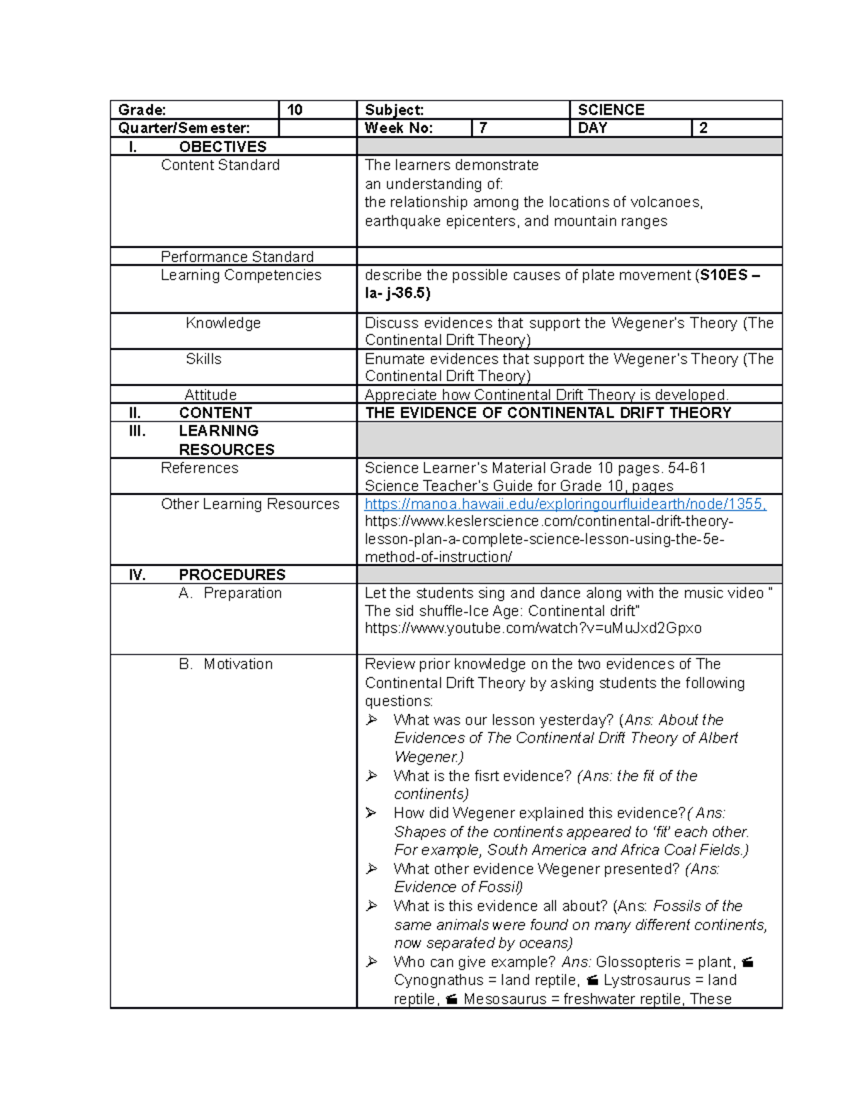 G10 1QTR WEEK7 DAY2 Barredo - Grade: 10 Subject: SCIENCE Quarter ...