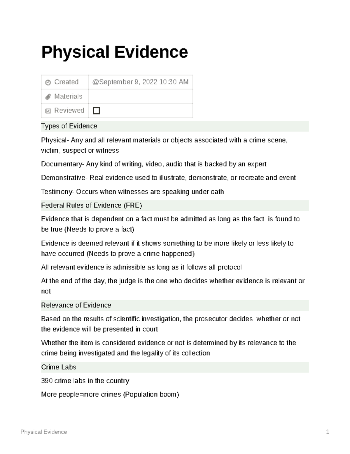 Physical Evidence - Prof. Grewal - Physical Evidence Created Materials ...