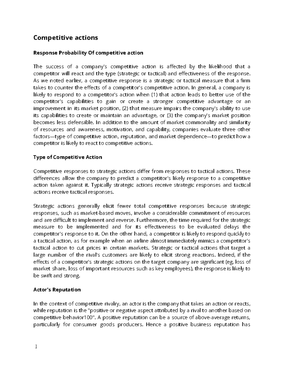 Competitive actions. - Competitive actions Response Probability Of ...