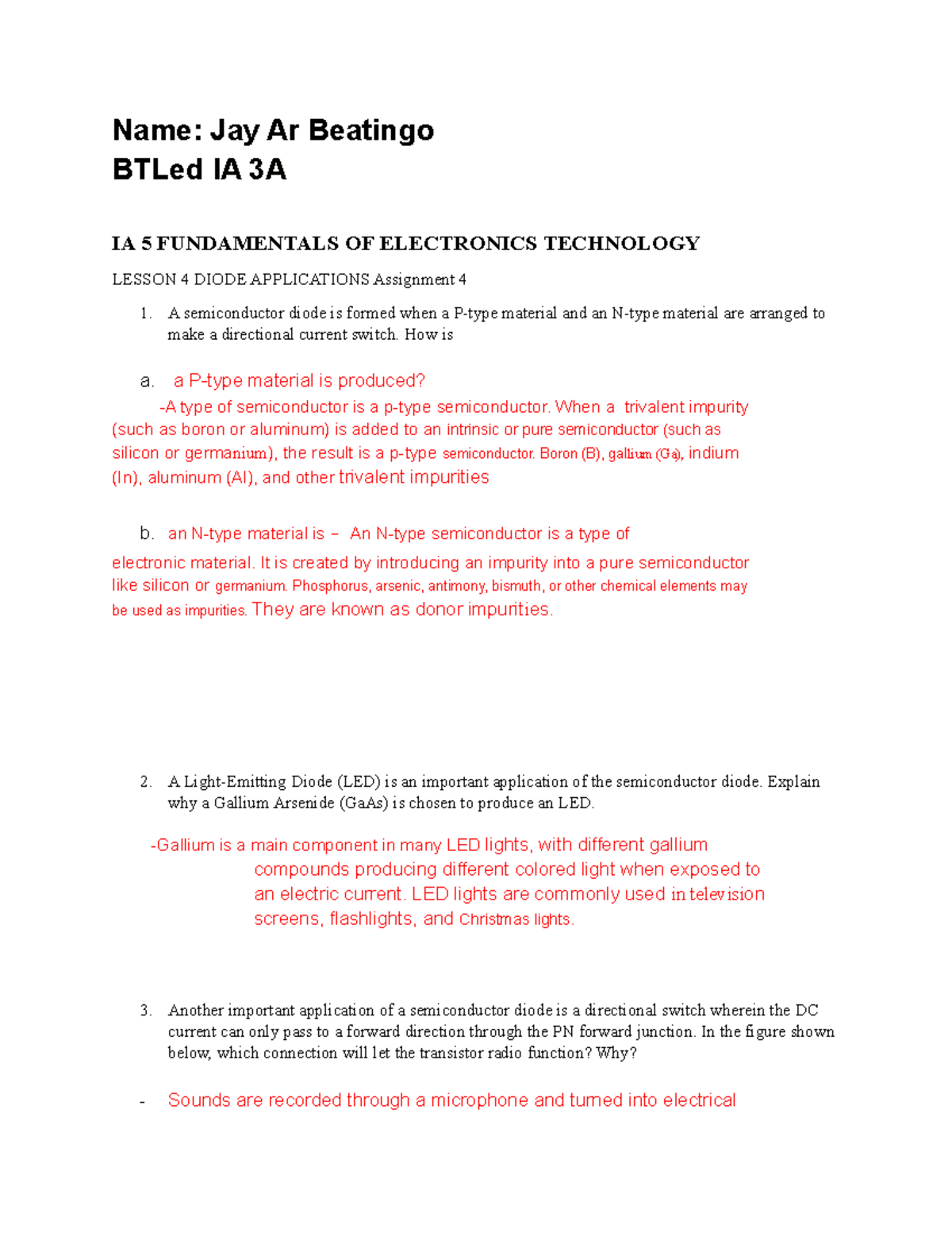 IA 5 Fundamentals OF Electronics Technology Assign 4 - Name: Jay Ar ...