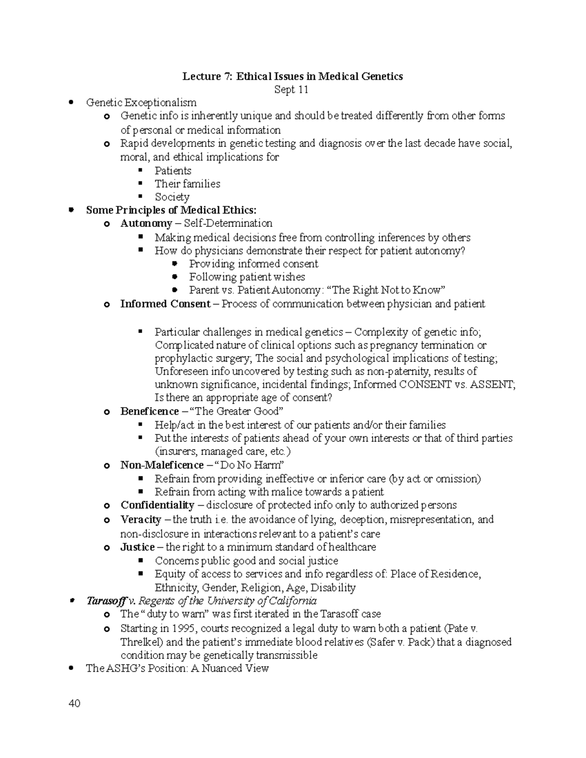 Lecture 7 Ethical Issues - Lecture 7: Ethical Issues in Medical ...
