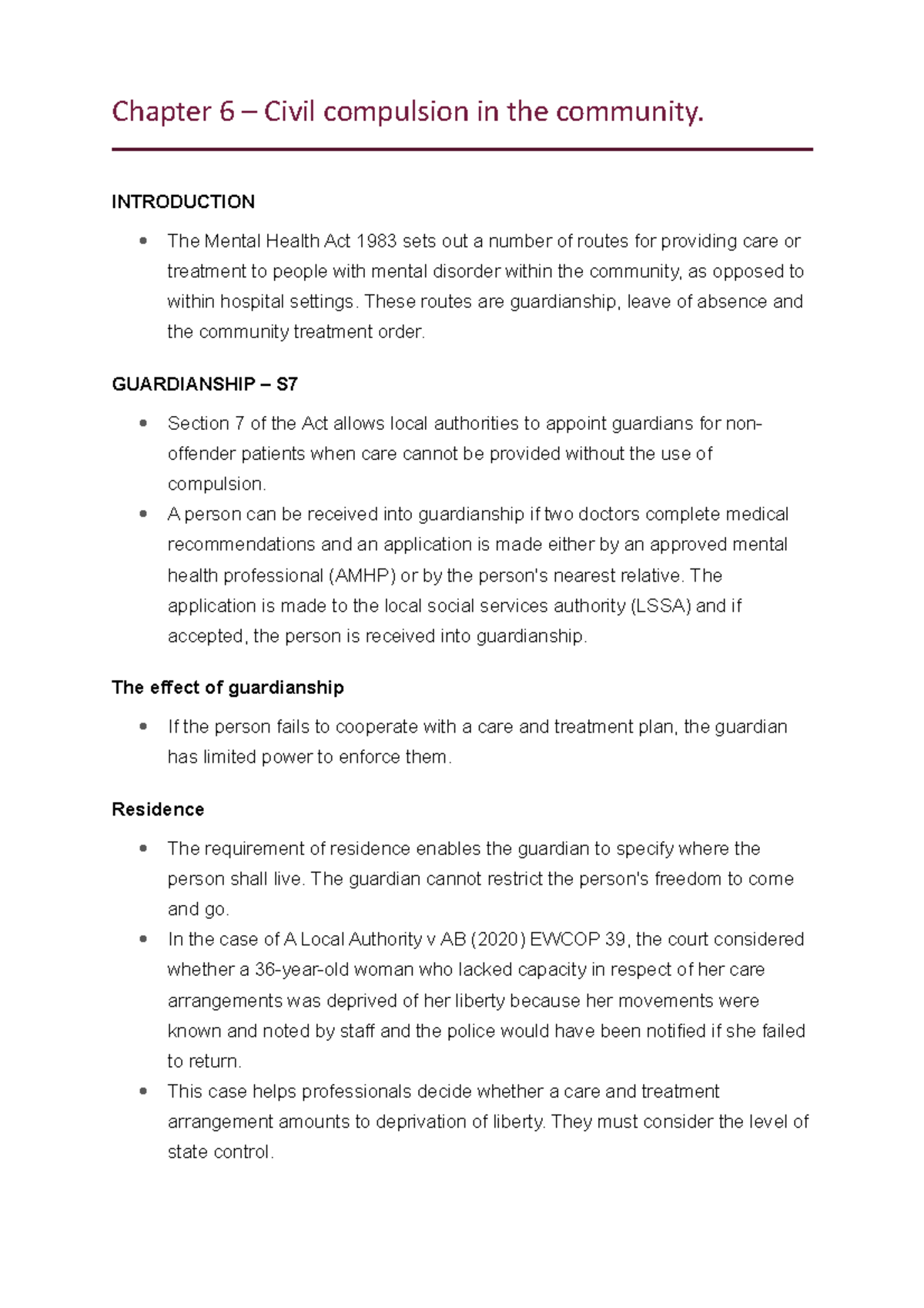 Chapter 6 - Civil compulsion in the community - Chapter 6 – Civil ...