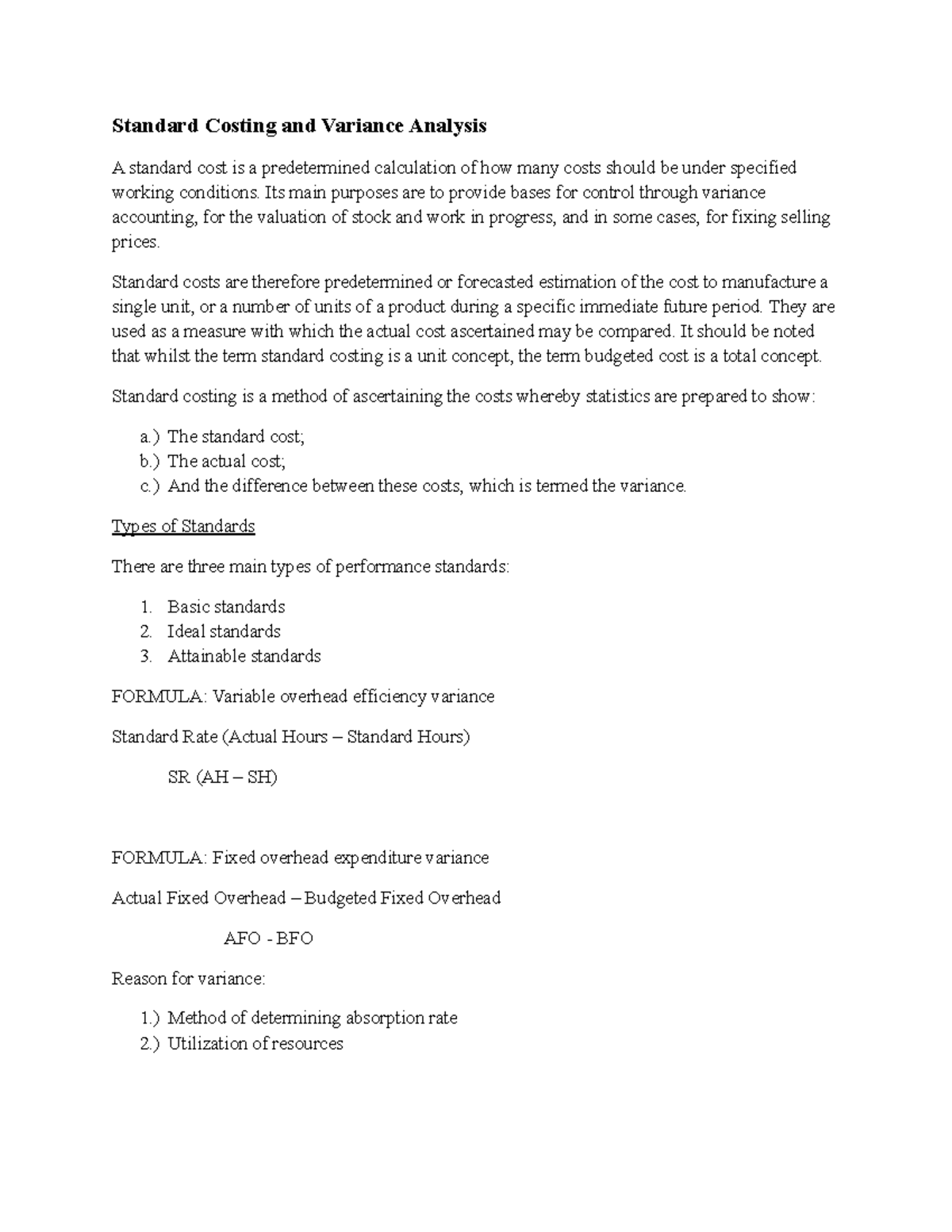 Lecture 8 Standard Costing and Variance Analysis - Standard Costing and ...