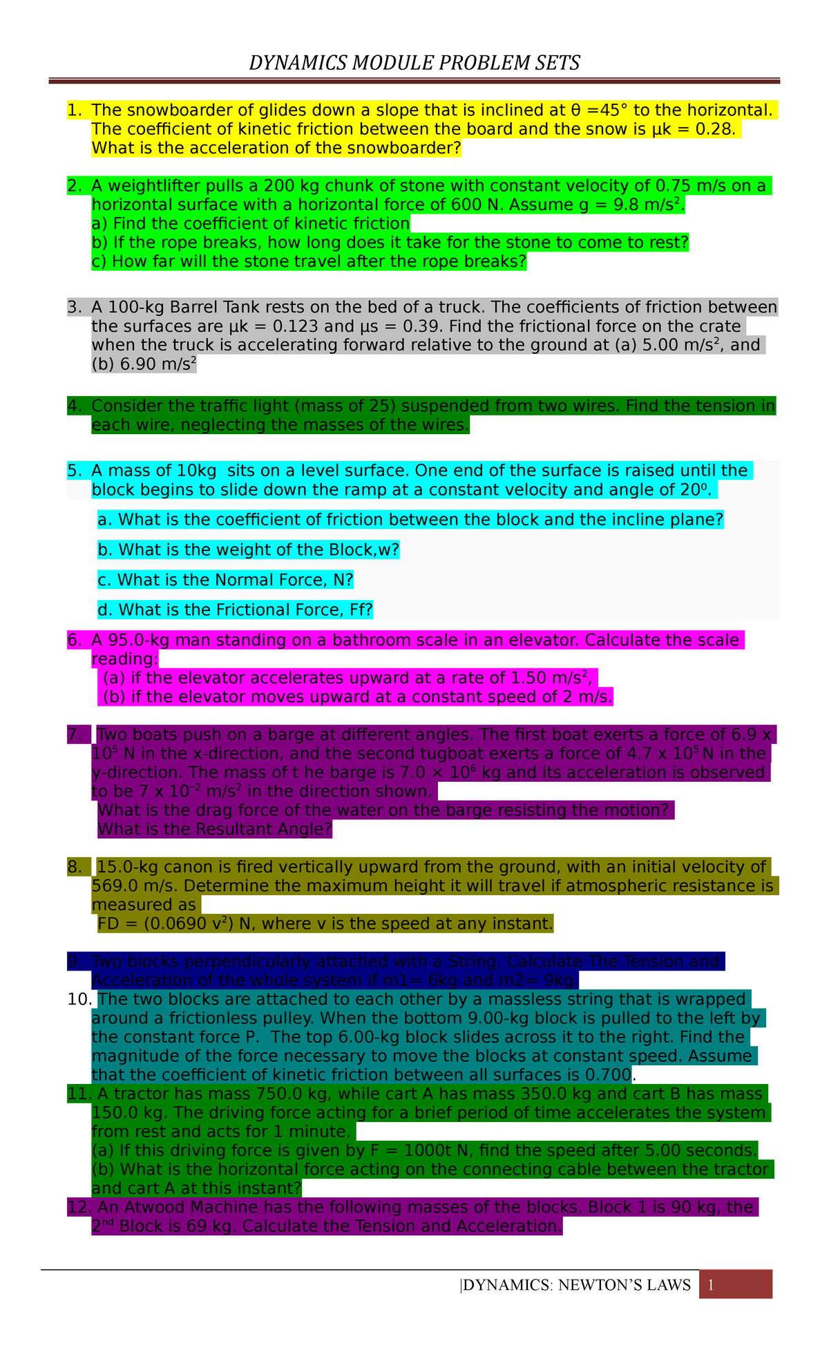 Dynamics Problems - Physics problem - Civil engineering - ANTEO - Studocu