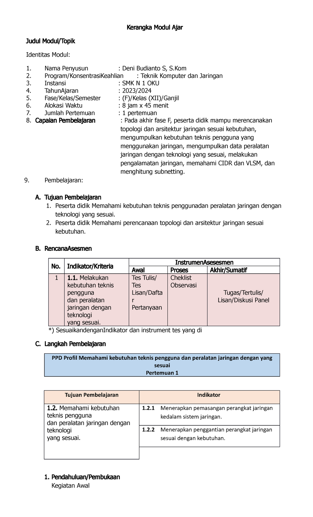 Deni Budianto S Modul TKJ - Kerangka Modul Ajar Judul Modul/Topik ...