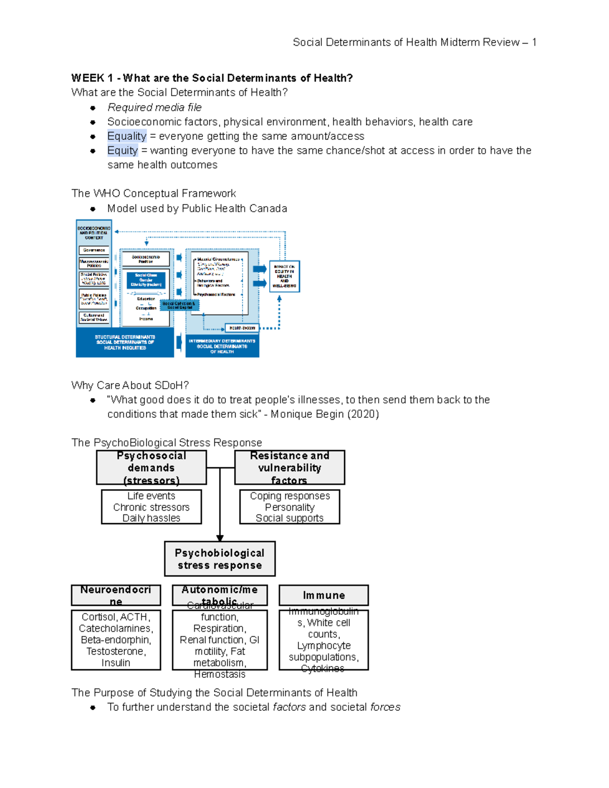 Social Determinants of Health Midterm Review - WEEK 1 - What are the ...