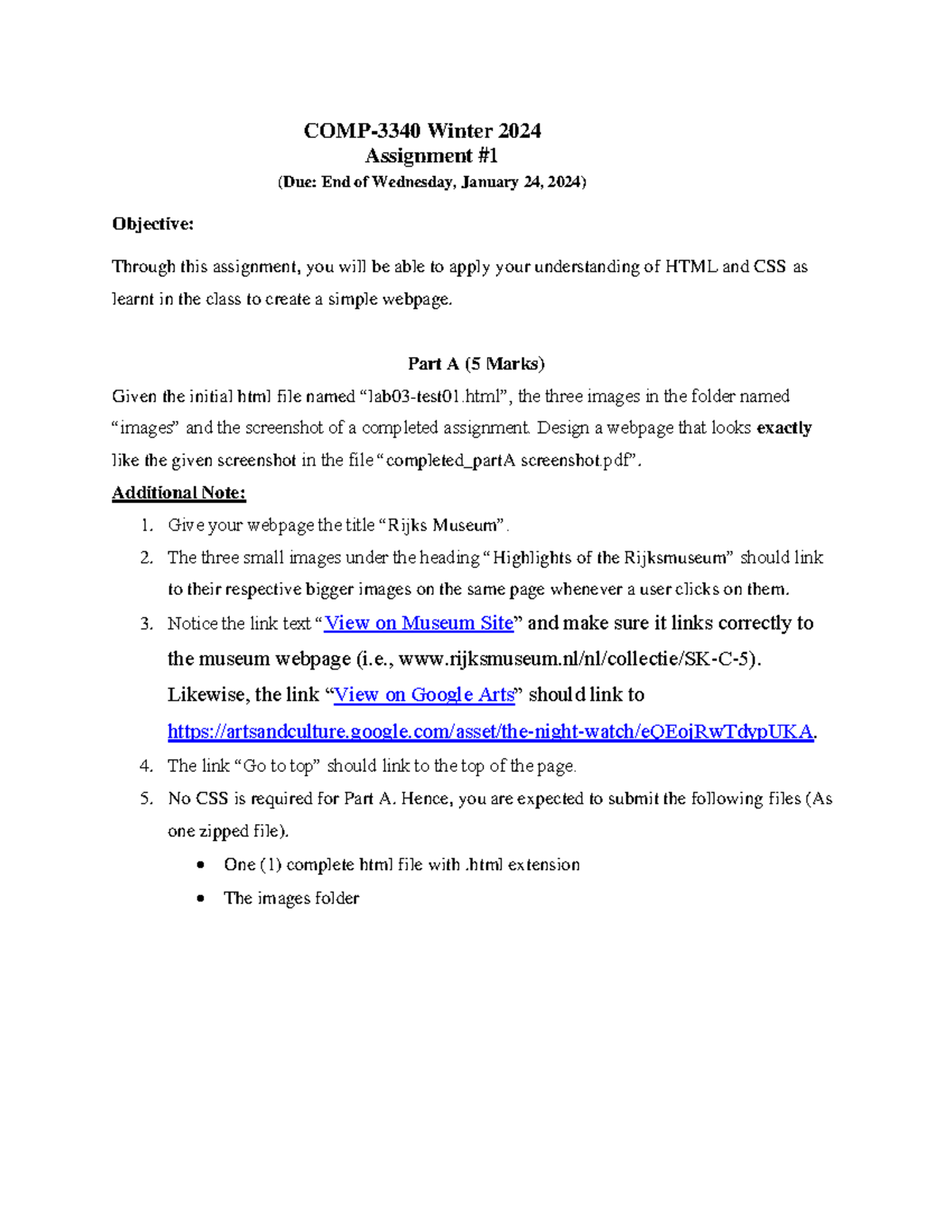 Assignment 1 Instructions - COMP-3340 Winter 2024 Assignment (Due: End ...