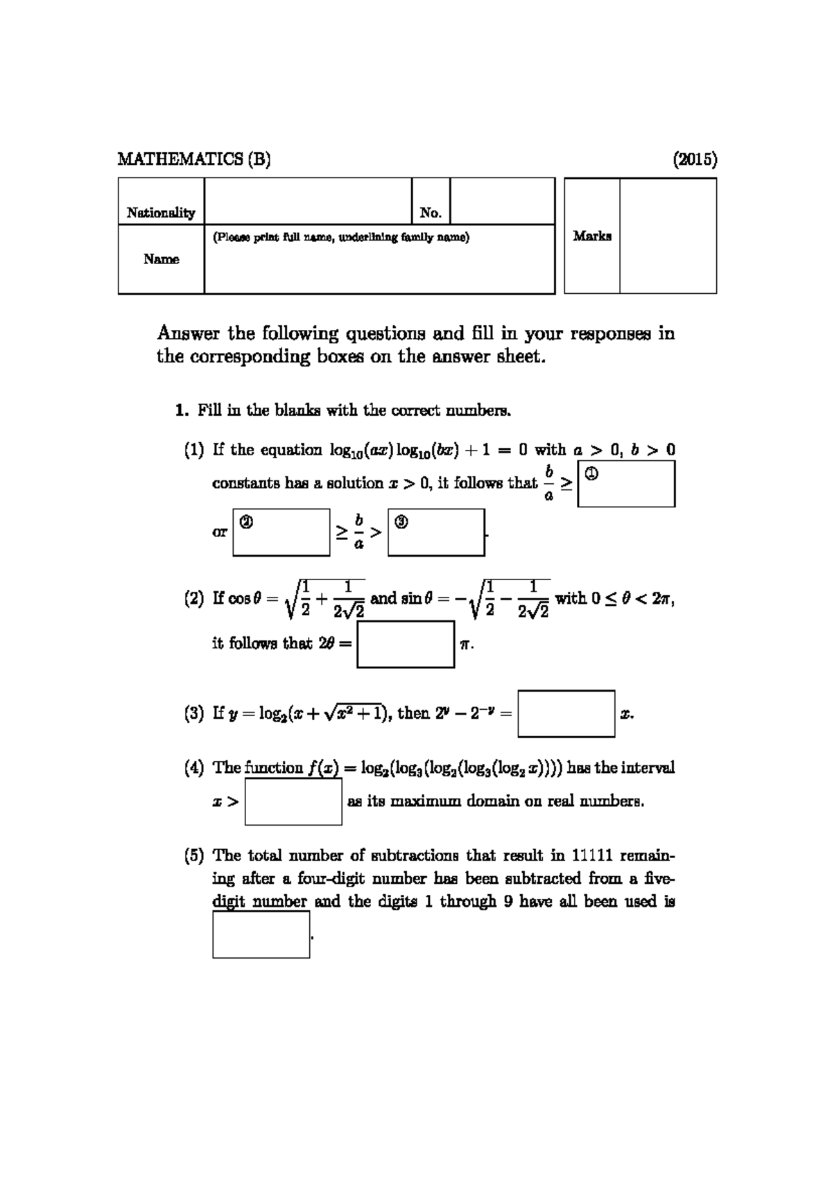 2015 ga math b - Contoh soal monbukagakusho - Matematika Ekonomi - Studocu