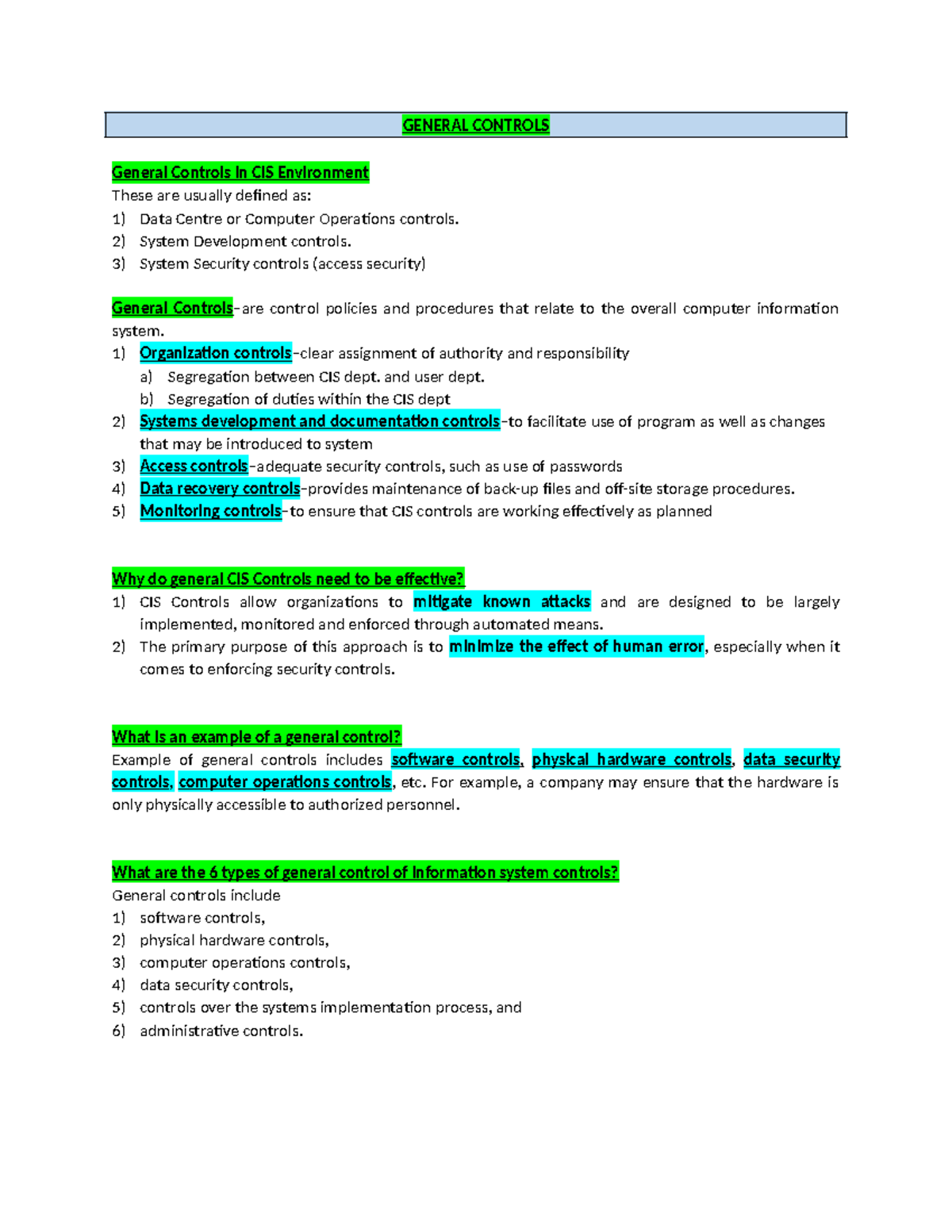 CIS- Controls-without - GENERAL CONTROLS General Controls in CIS ...