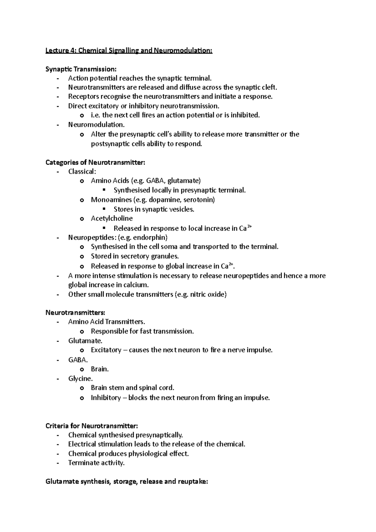 Lecture 4- Chemical Signalling and Neuromodulation - Lecture 4 ...