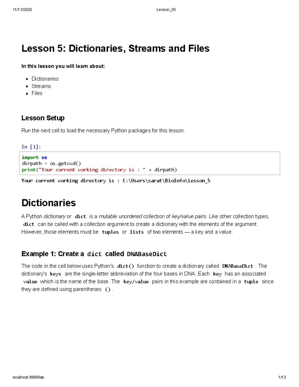 Python Lesson 5 Lesson 5 Dictionaries Streams And Files In This
