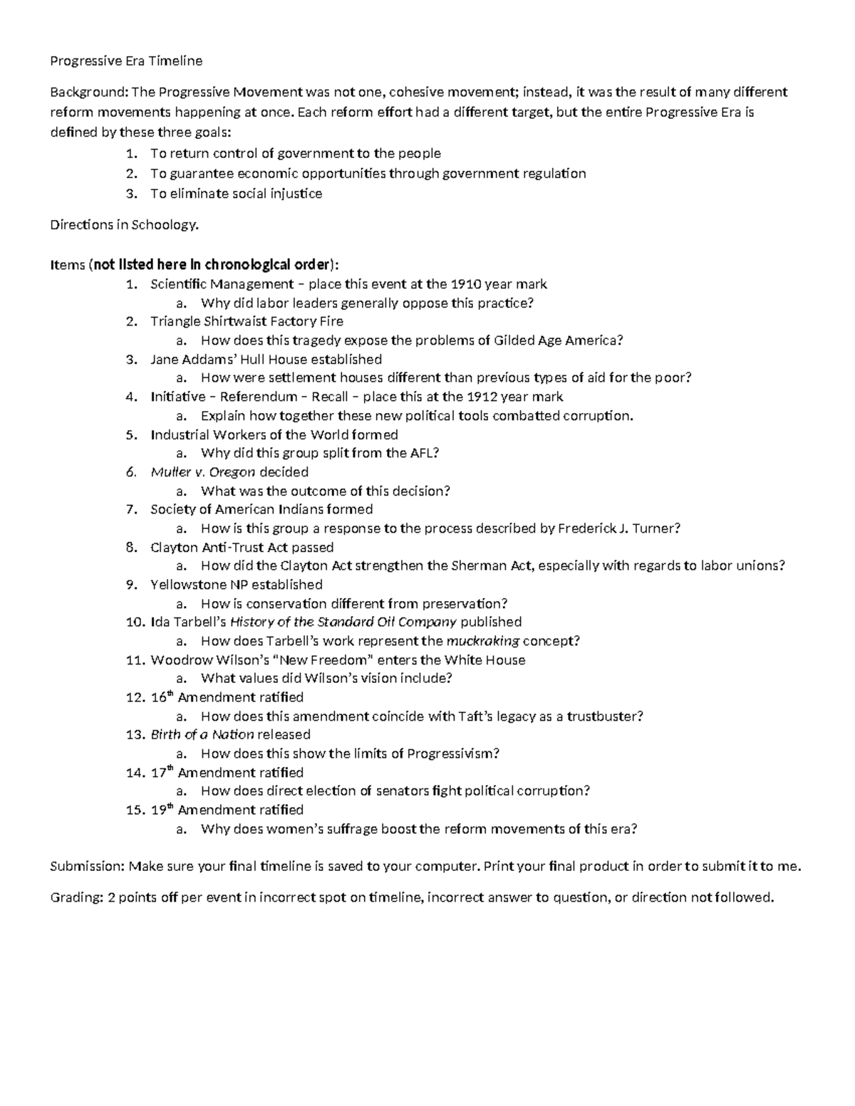 Progressive Era Timeline - Progressive Era Timeline Background: The ...