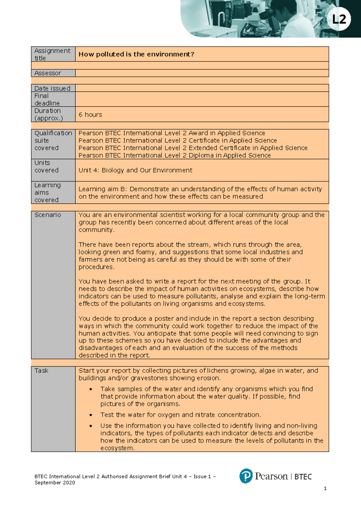 - la-b-unit-4 - biology - BTEC International Level 2 Authorised ...