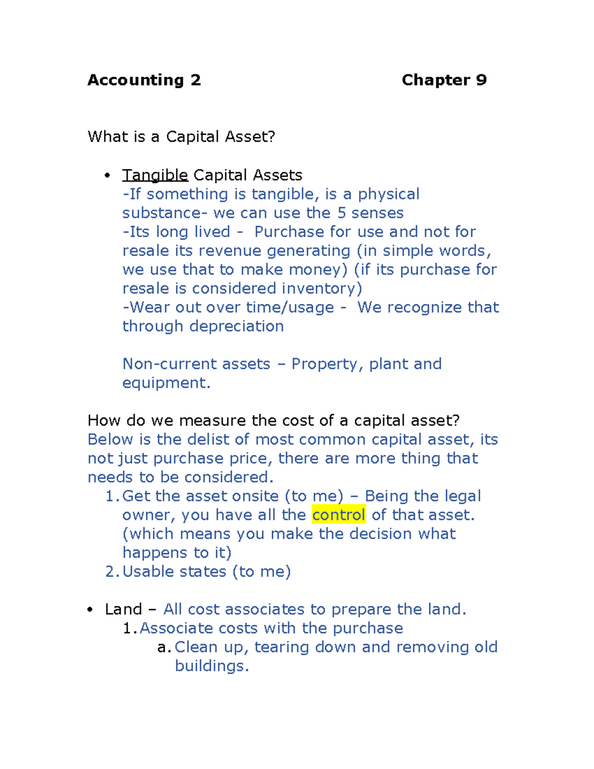 Ch 9 - Accounting 2 Chapter 9 What is a Capital Asset? Tangible Capital ...