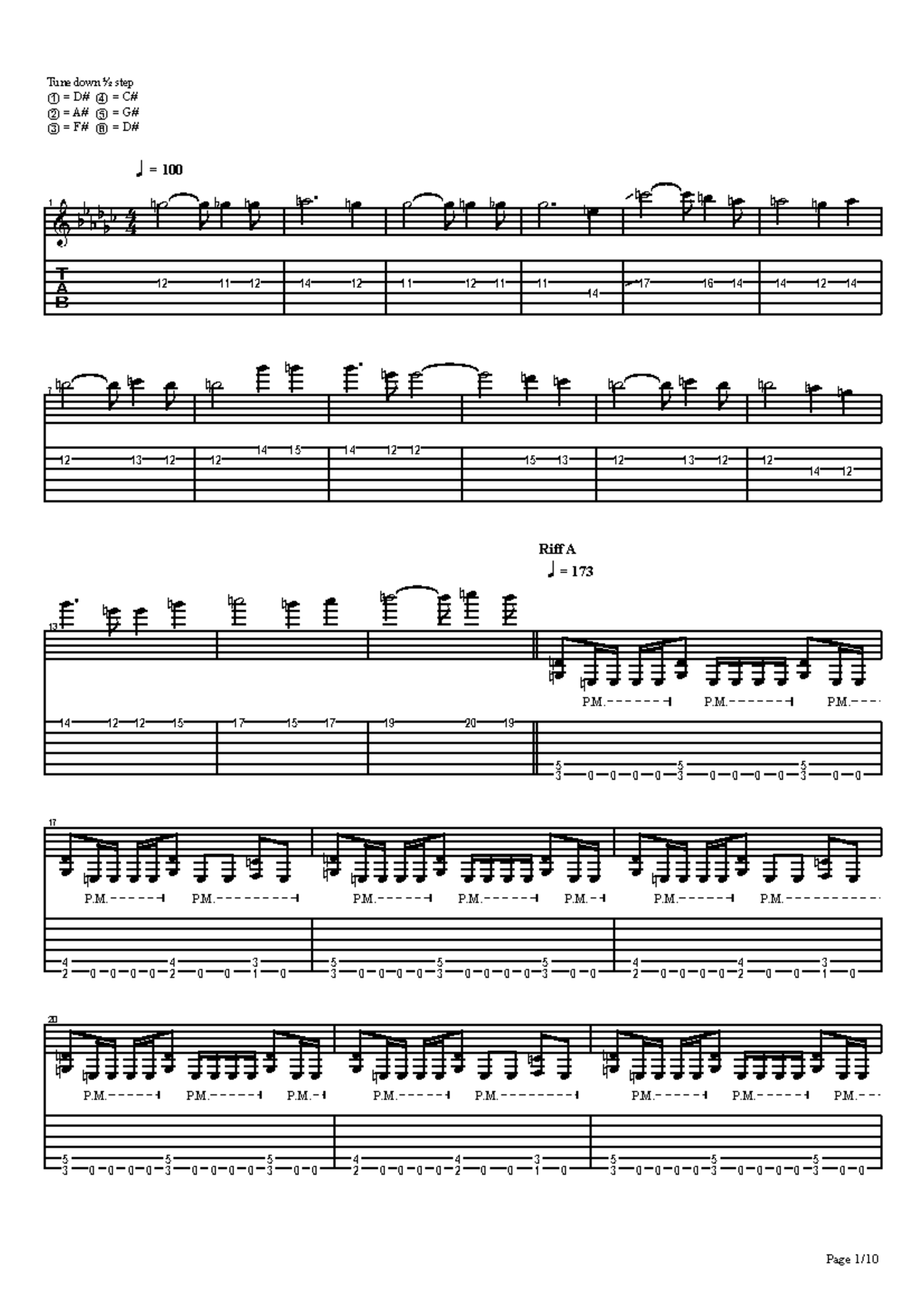 Fear Written Letter - Tune down ½ step n = D# o = A# p = F# q = C# r ...