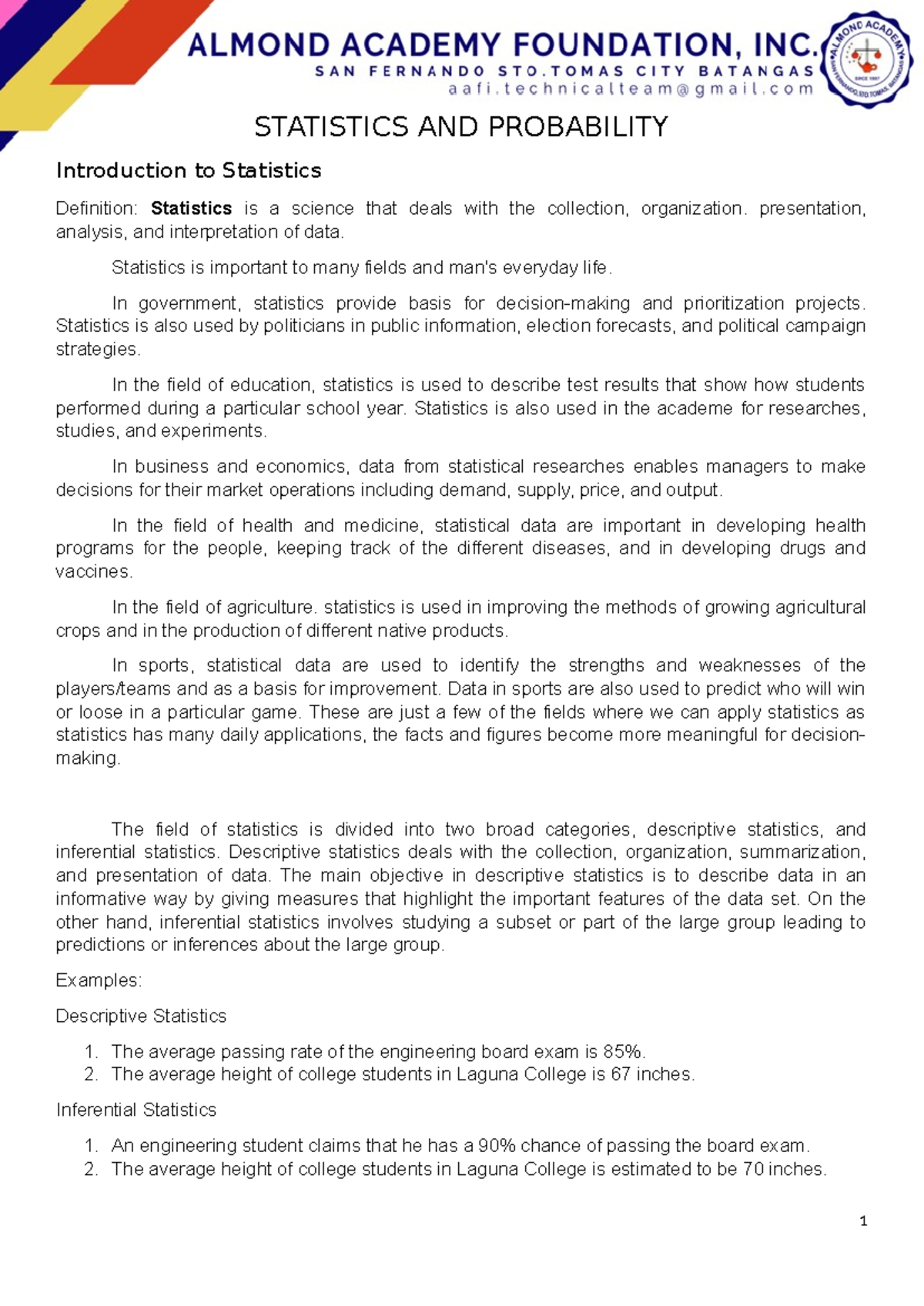 Module for Statistics and Probability Grade 11 Core Subject in ...