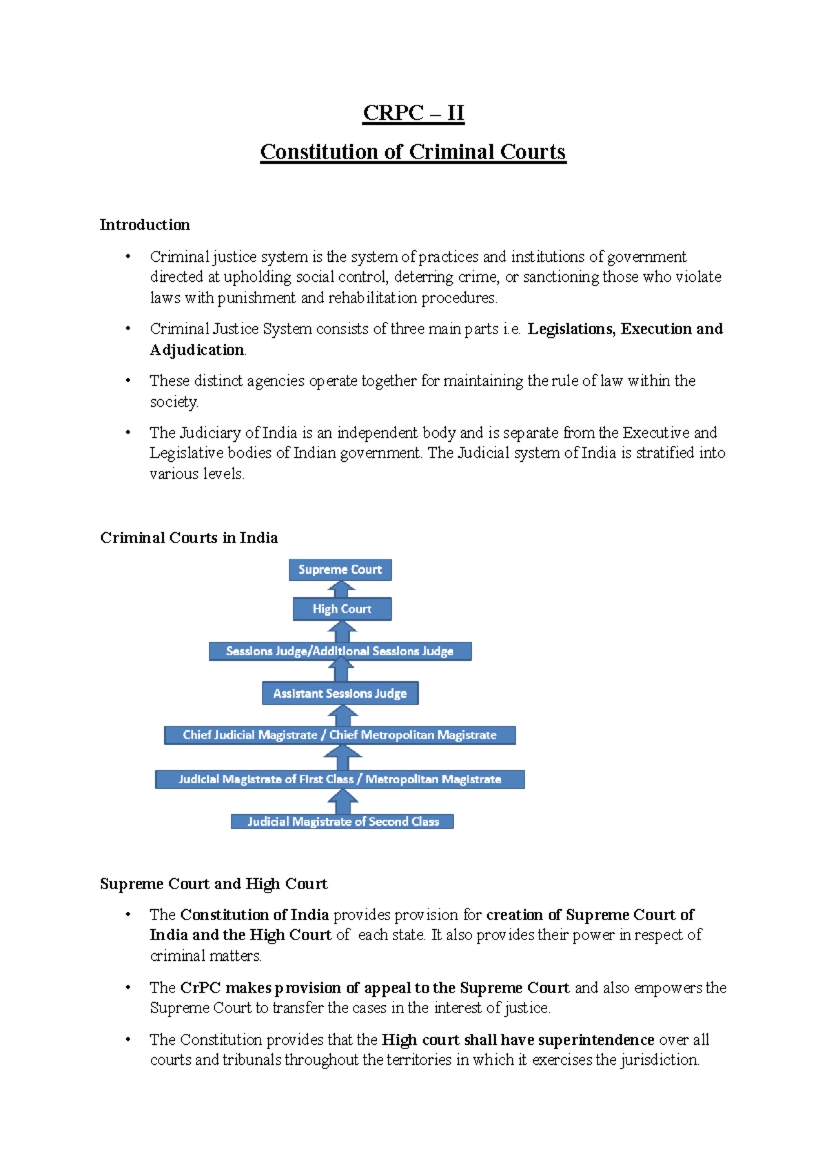 2 CRPC - CRPC - CRPC – II Constitution of Criminal Courts Introduction - Criminal justice system ...