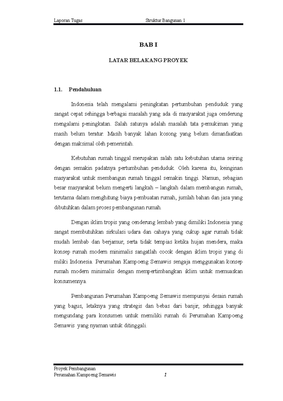 Laporan Tugas Struktur Bangunan - BAB I LATAR BELAKANG PROYEK ...