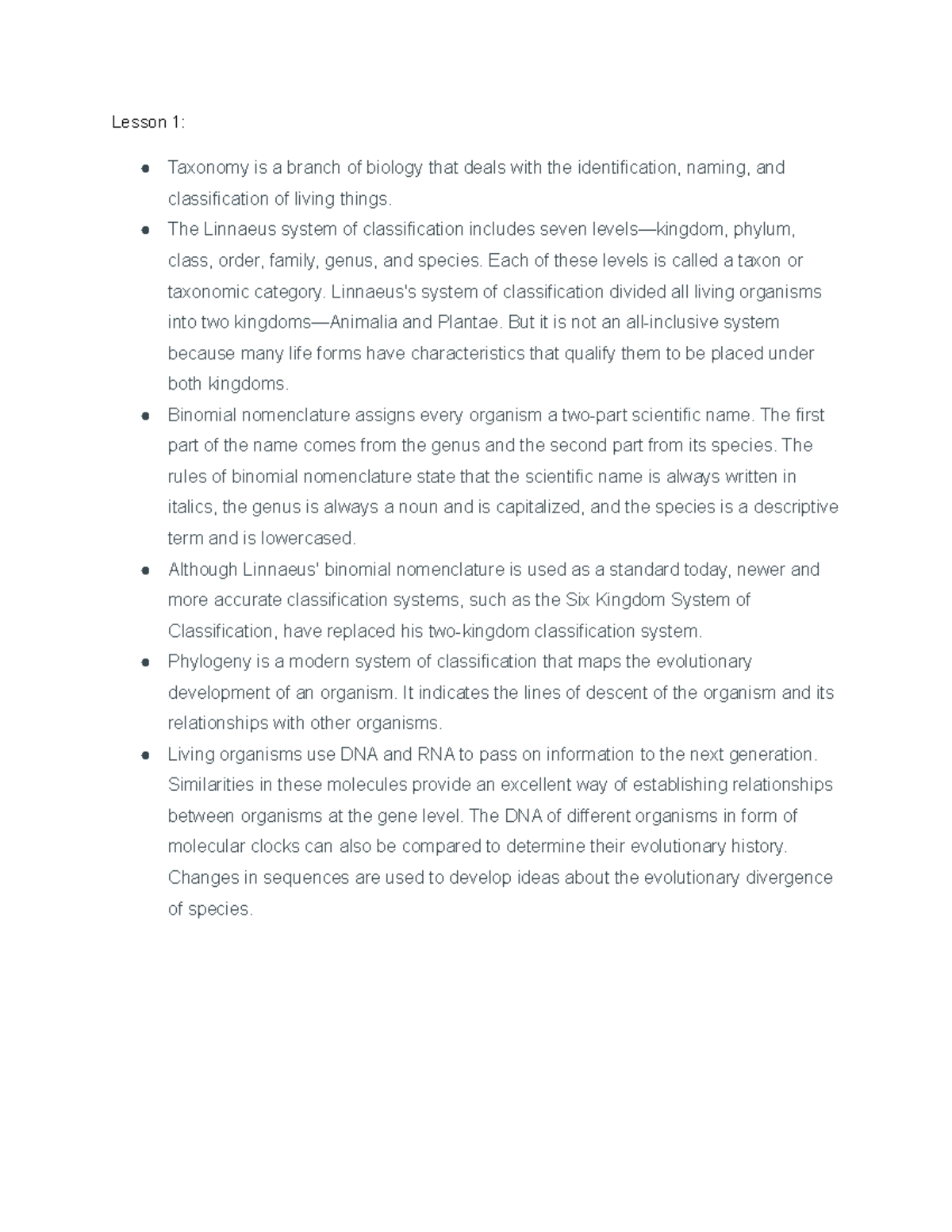AP Biology notes unit 1 - Taxonomy is a branch of biology that deals ...
