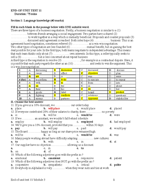 2.HP2.EOU TEST U7 Pre Inter - END OF UNIT TEST – M2 - Unit 7 DURATION ...