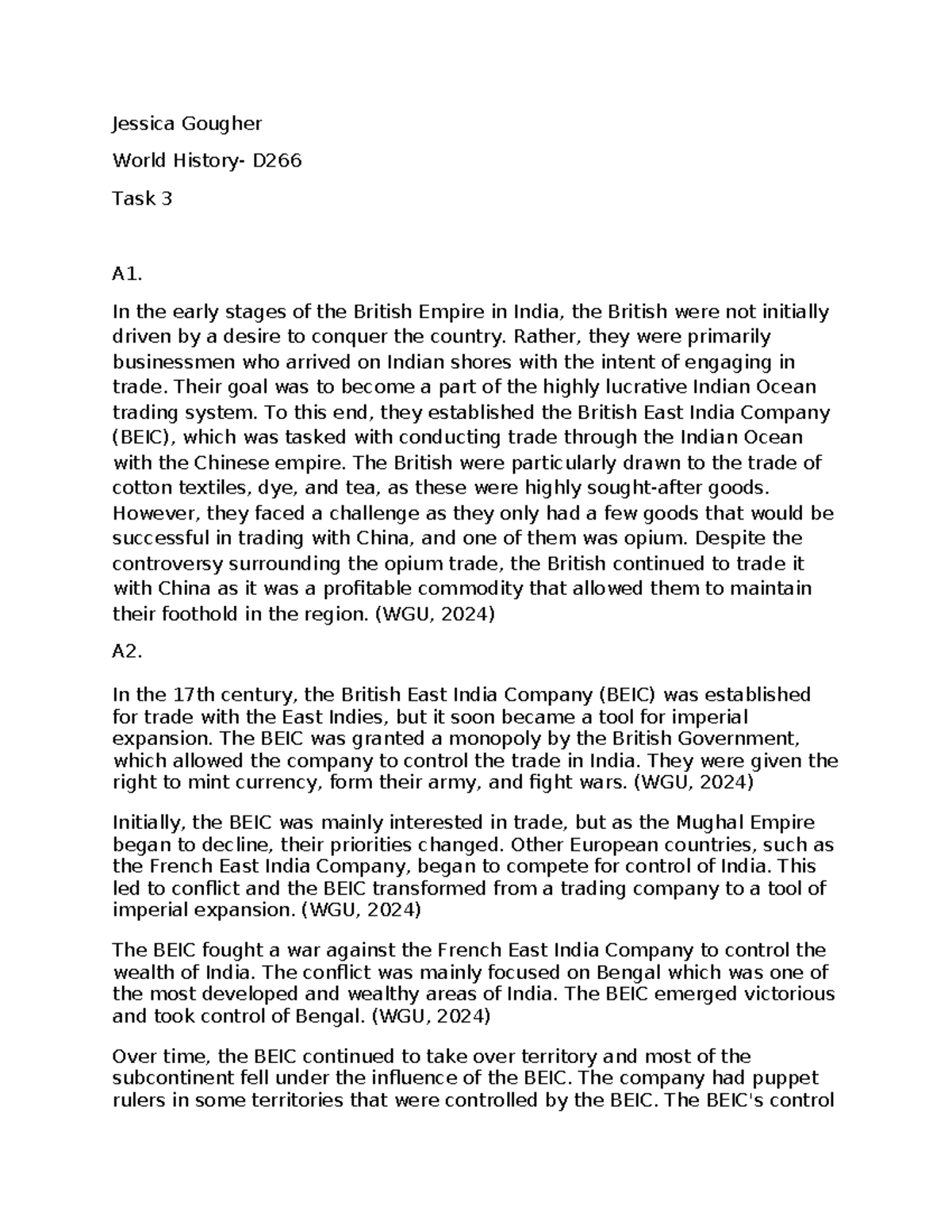 Task 3 - .... - Jessica Gougher World History- D Task 3 A1. In the ...
