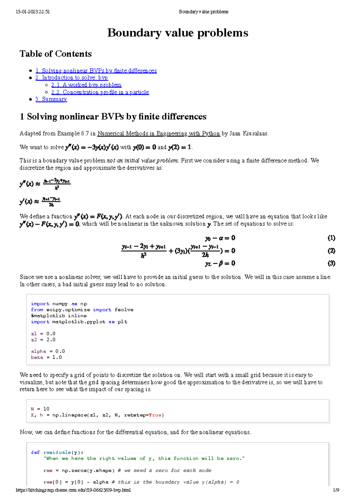 Boundary value problems - Boundary value problems Table of Contents 1. Solving nonlinear BVPs by ...
