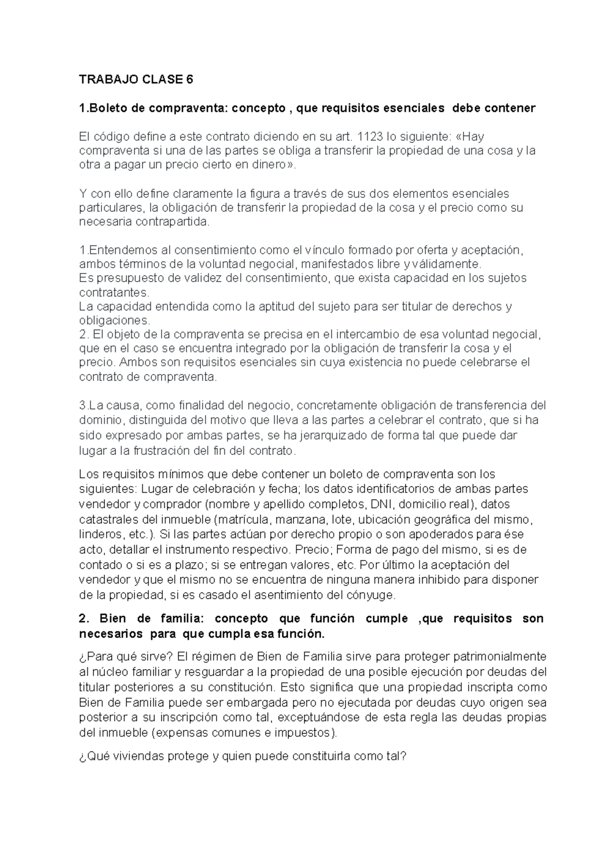 Trabajo sexta clase - mbnvnghngnbb - TRABAJO CLASE 6 1 de compraventa: concepto , que requisitos ...