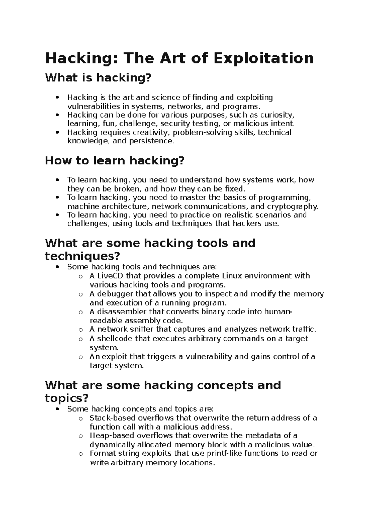 Hacking The Art Of Exploitation Hacking The Art Of Exploitation What Is Hacking Hacking Is