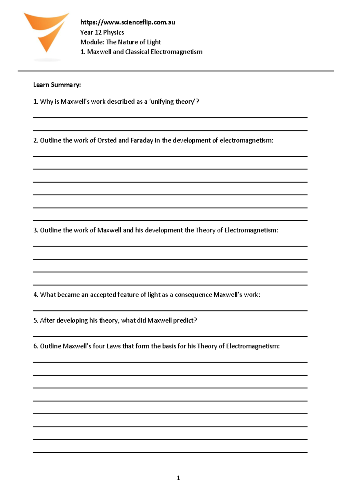 1. Maxwell and Classical Electromagnetism notes worksheet - 1 ...