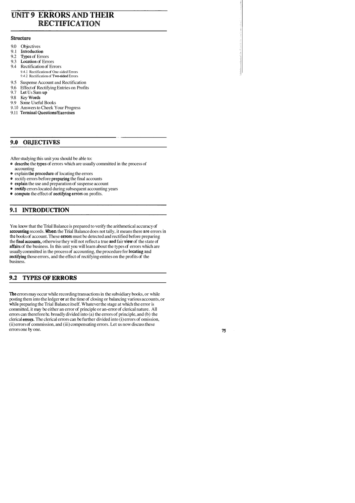 Unit-9 - Errors and their Rectification - UMT 9 ERRORS AND THEIR 9 Objectives 9 Ioafroduction 9 ...