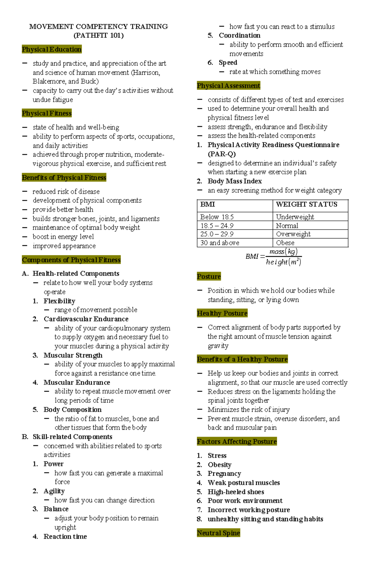 Movement Competency Training - MOVEMENT COMPETENCY TRAINING (PATHFIT ...