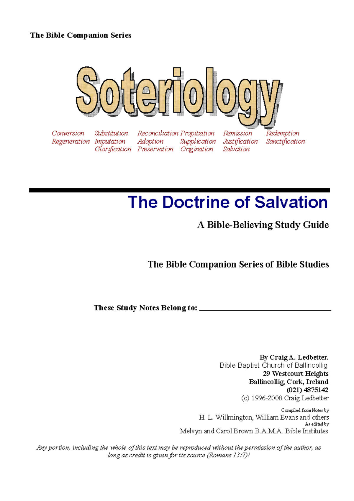 THE Doctrine OF Salvation - Student - The Bible Companion Series ...