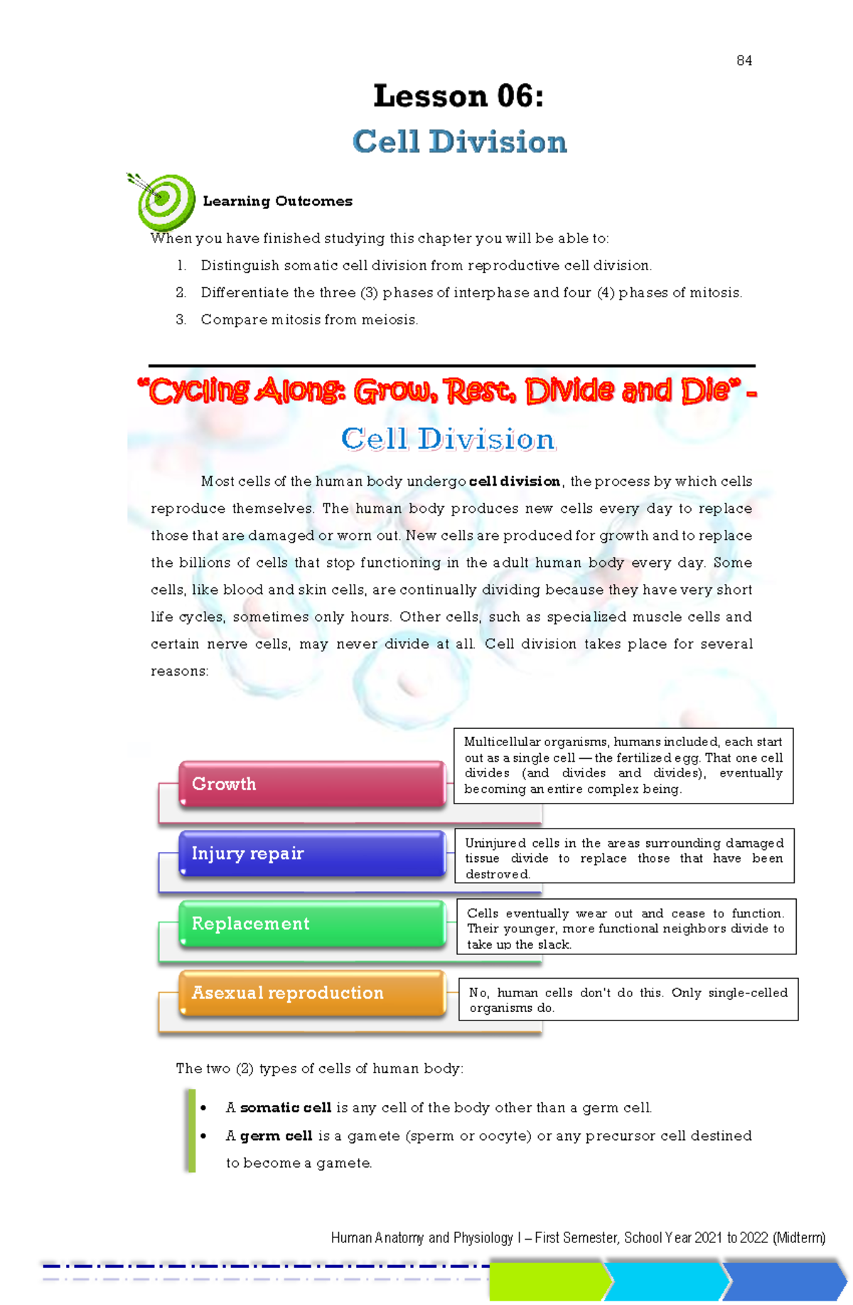 Cellular Level Module Lesson 6 - Learning Outcomes When you have ...