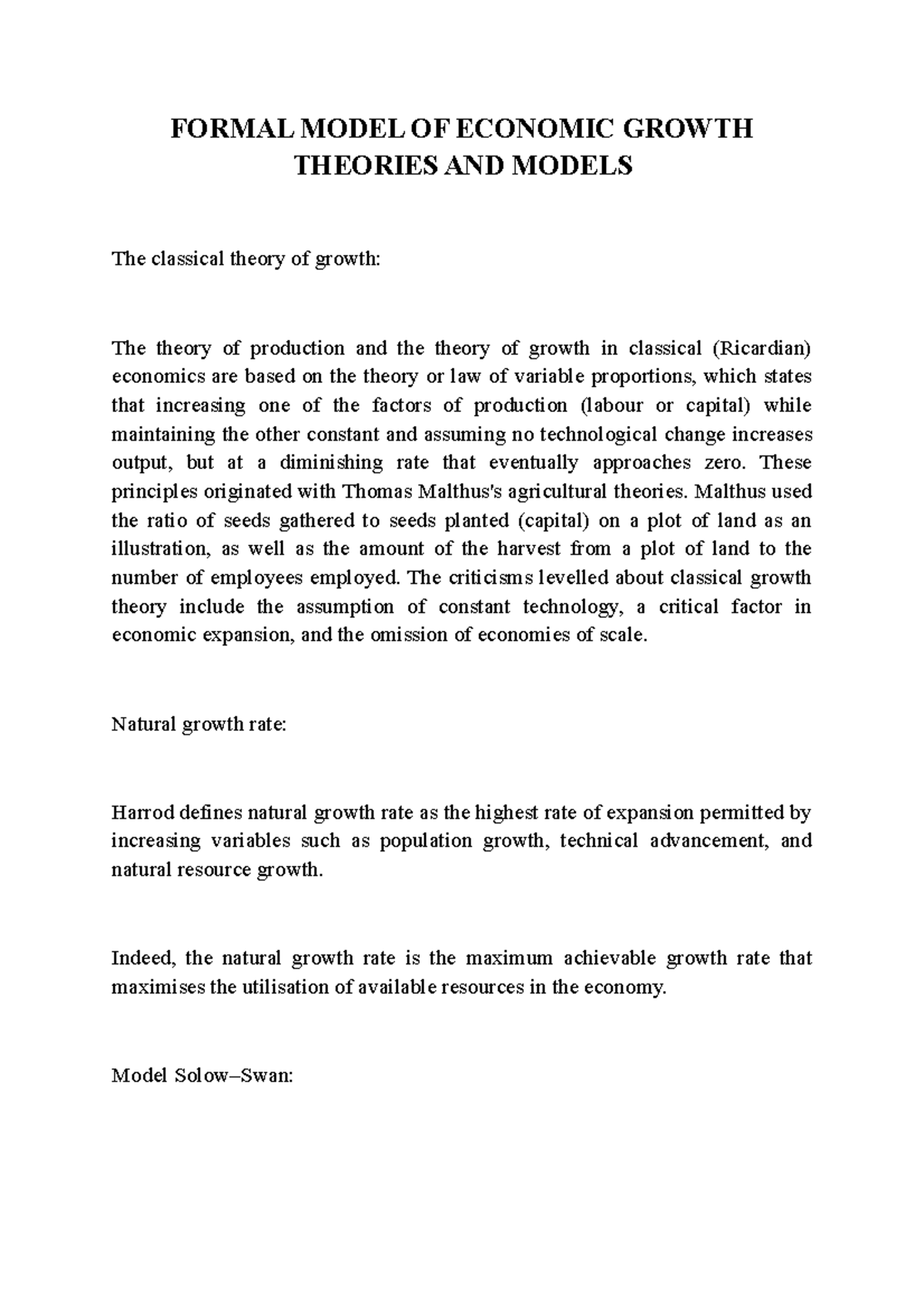 Formal Model OF Economic Growth Theories AND International Trade ...