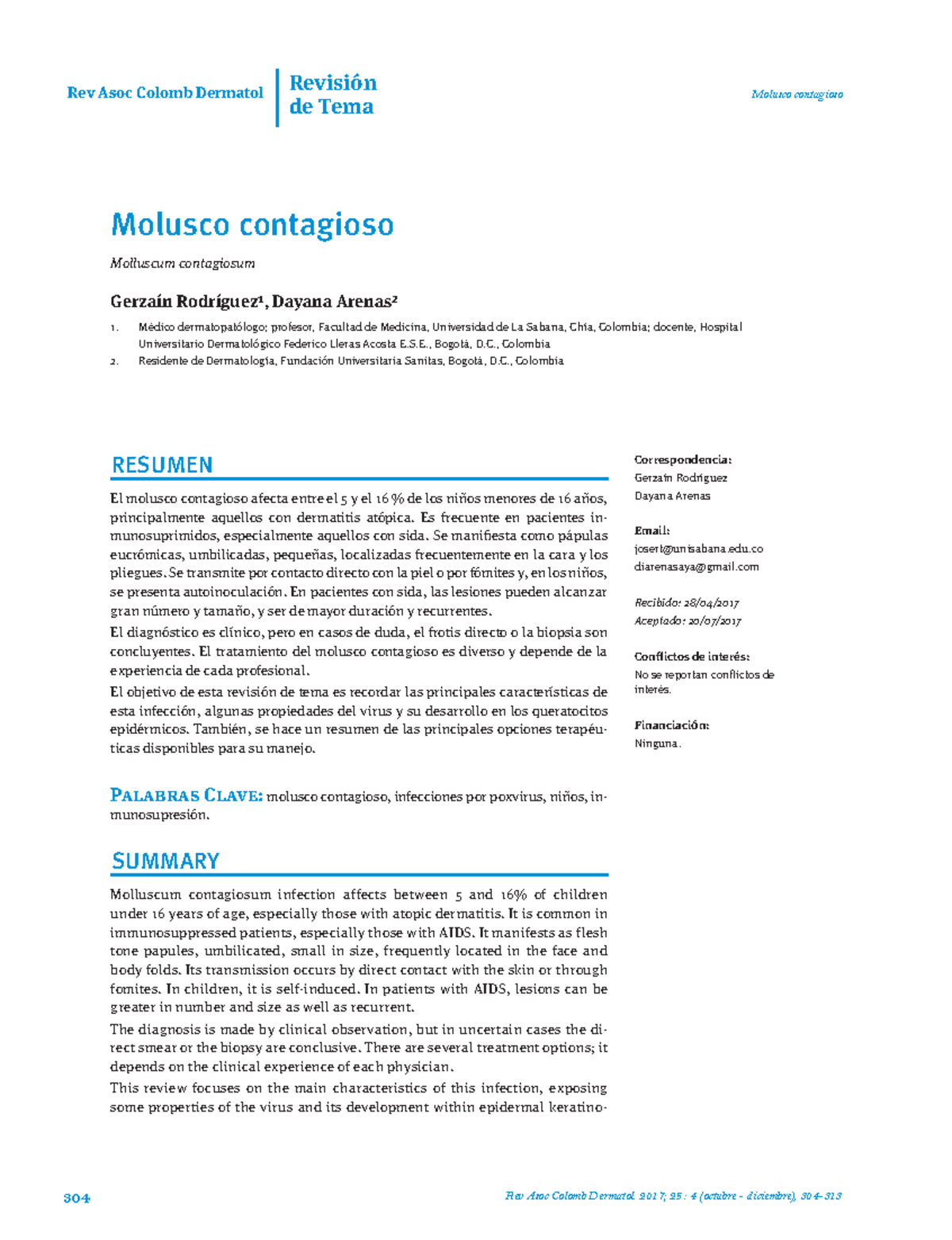 Molusco contagioso - 304 Rev Asoc Colomb Dermatol Rev Asoc Colomb ...