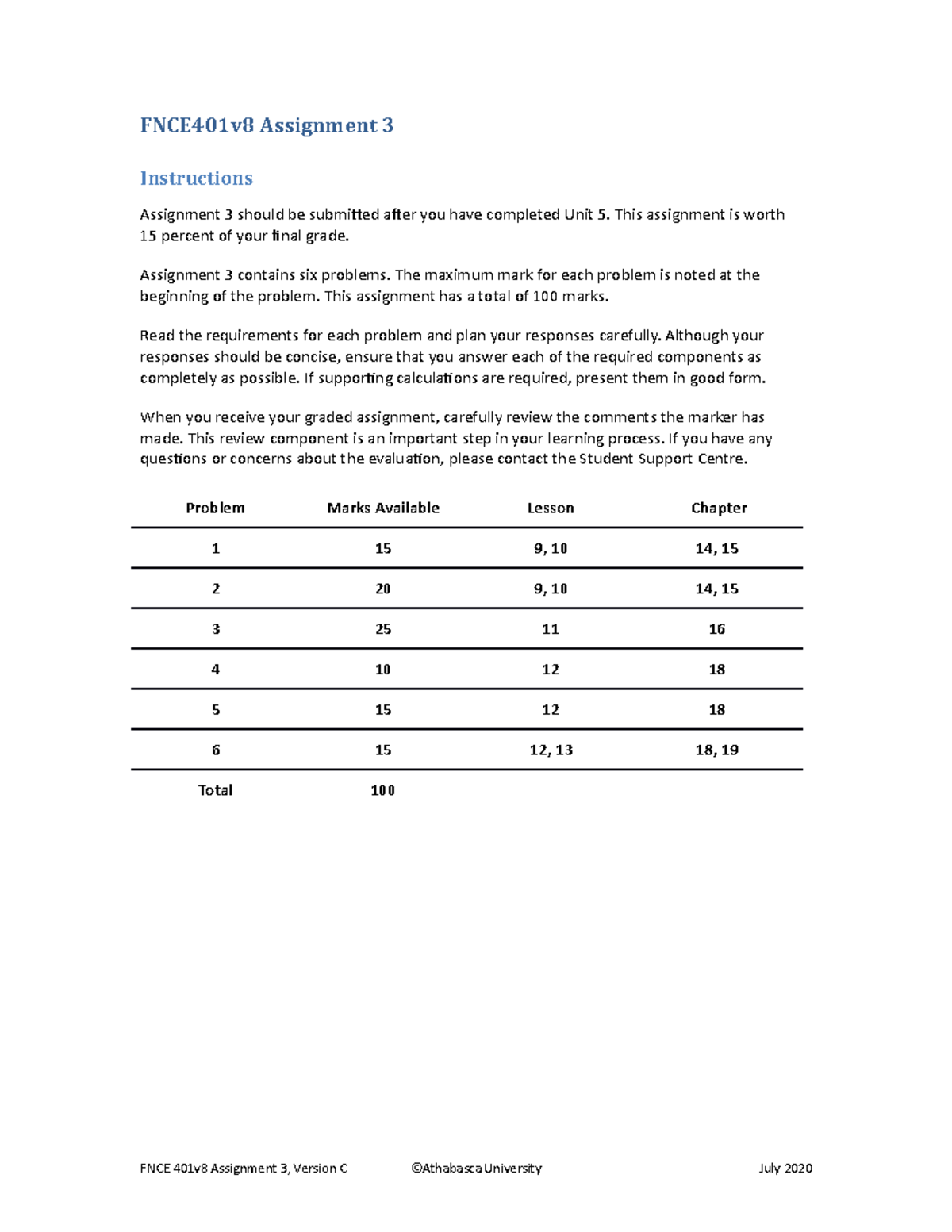 FNCE401v8 Assignment 3 Instructions - Studocu