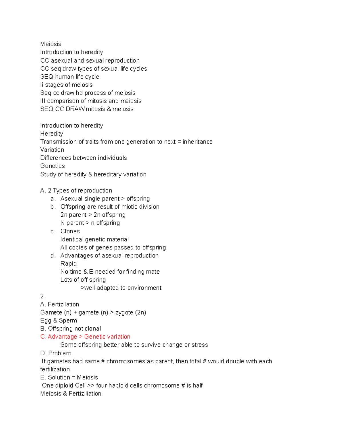Meiosis - full notes - Meiosis Introduction to heredity CC asexual and ...