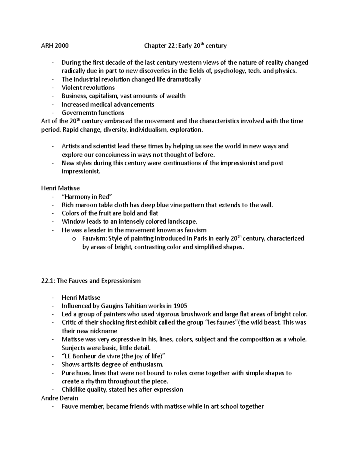 ARH 2000 ; Chapter 22 - notes - ARH Chapter 22: Early 20th century ...