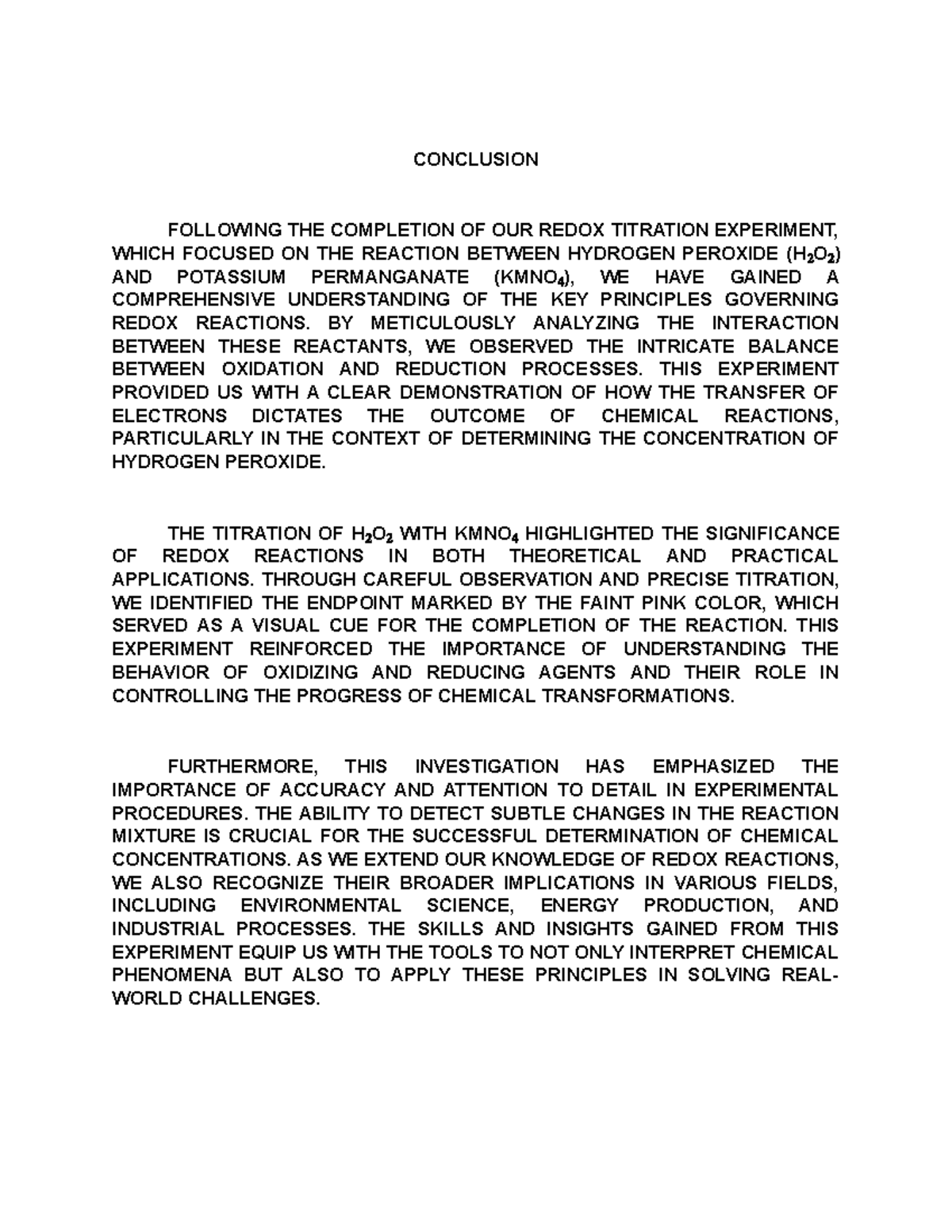 Conclusion - Summary Chemistry for Engineers - CONCLUSION FOLLOWING THE ...