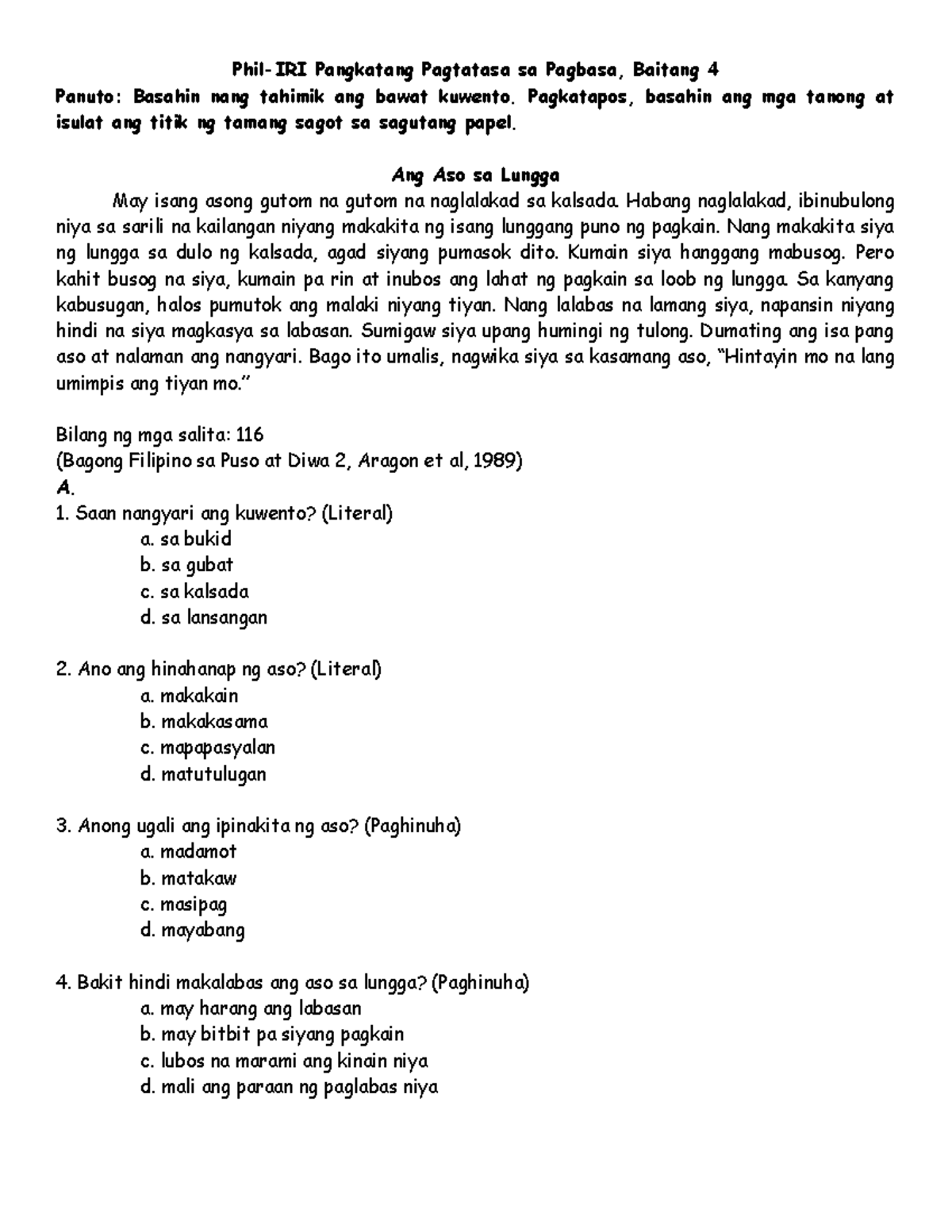 Phil Iri-Filipino GST for Grade 4 - Phil-IRI Pangkatang Pagtatasa sa ...