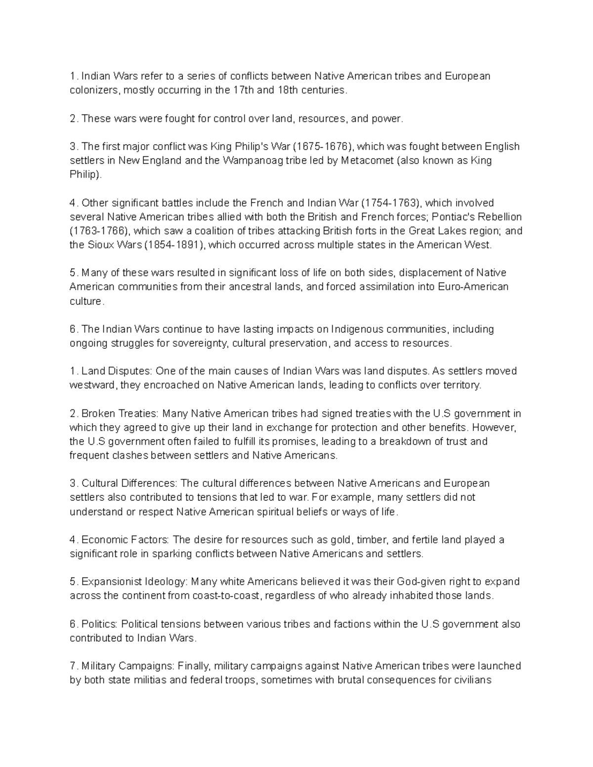 Notes (28) - Indian Wars refer to a series of conflicts between Native ...