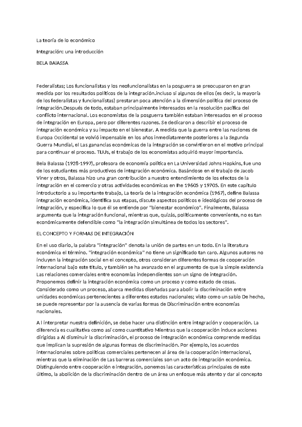 Document 1 - Apuntes trabajo - La teoría de lo económico Integración ...